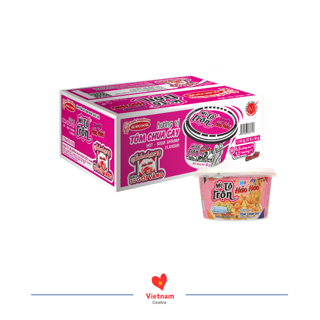 Mì trộn Handy Hảo Hảo tôm chua cay – thùng 12 tô 93g - Vietnam Centre UK